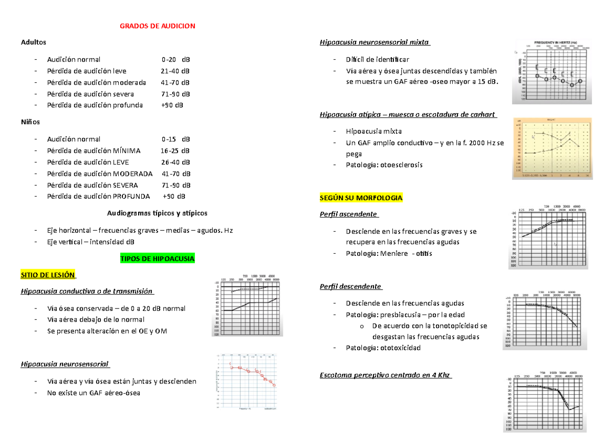 Resumen de curvas audiológicas - grados de audición - GRADOS DE ...