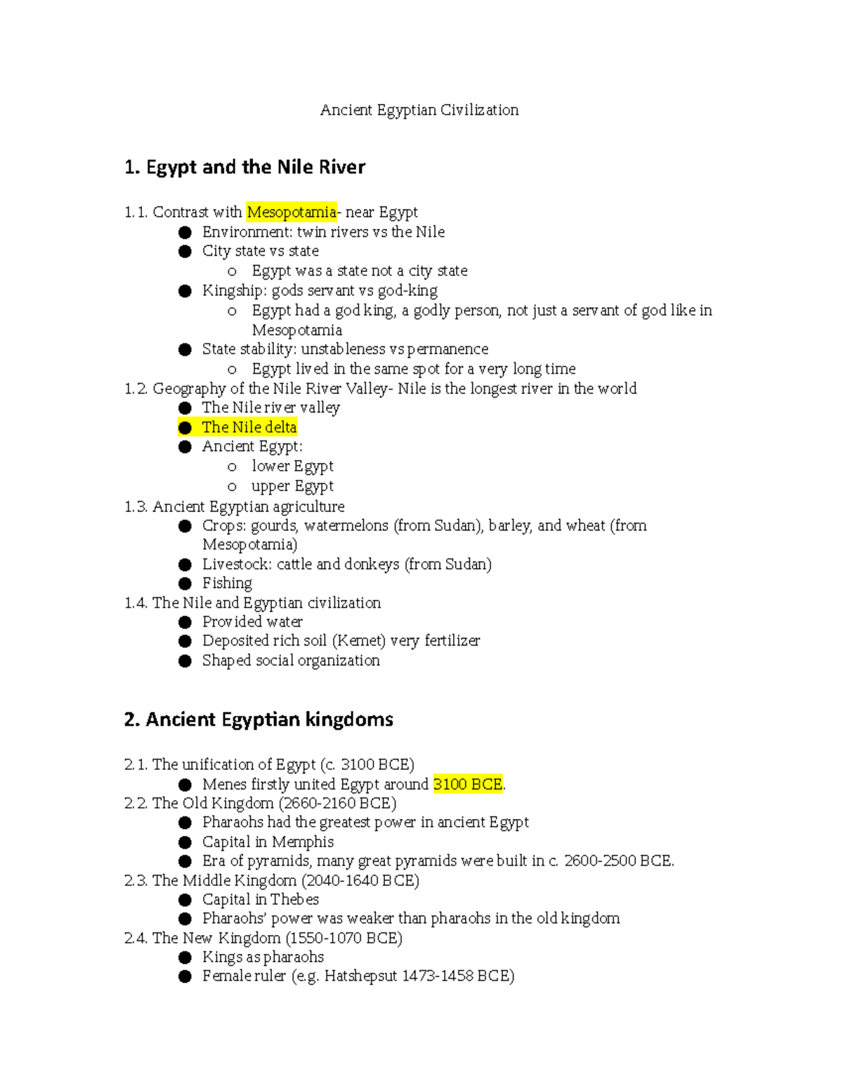 1-16 Egypt - Lecture notes 4 - Ancient Egyptian Civilization 1. Egypt ...