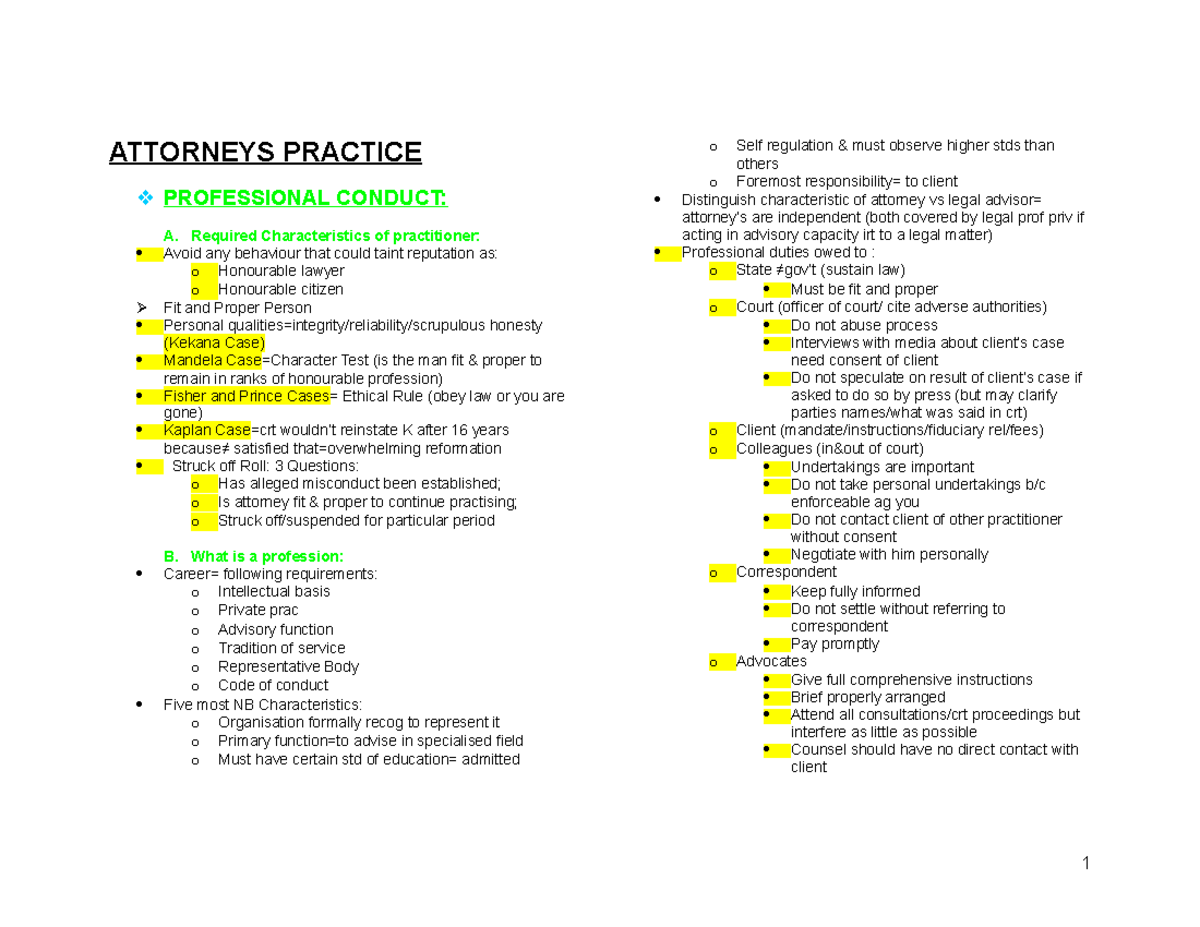 Attorneys Practice Notes Summary - ATTORNEYS PRACTICE PROFESSIONAL ...