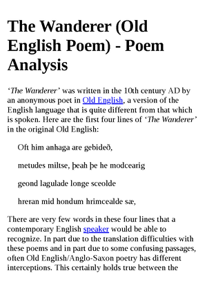 The Wanderer Poem Notes - The Wanderer Anonymous poet is a poem which ...