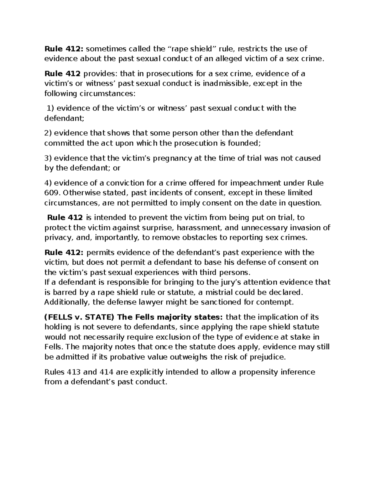 Evidence NOTES - Rule 412: sometimes called the “rape shield” rule ...