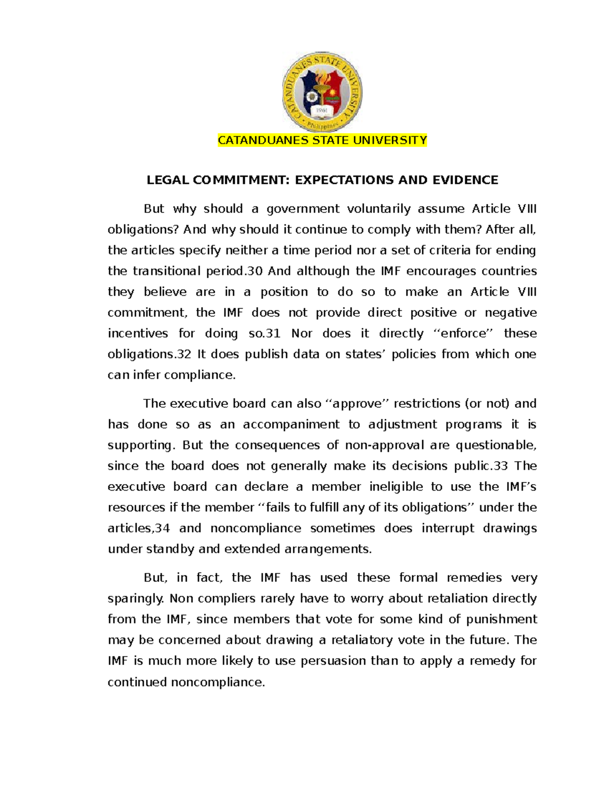 Legal Commitment( Expectations AND Evidence) - LEGAL COMMITMENT ...