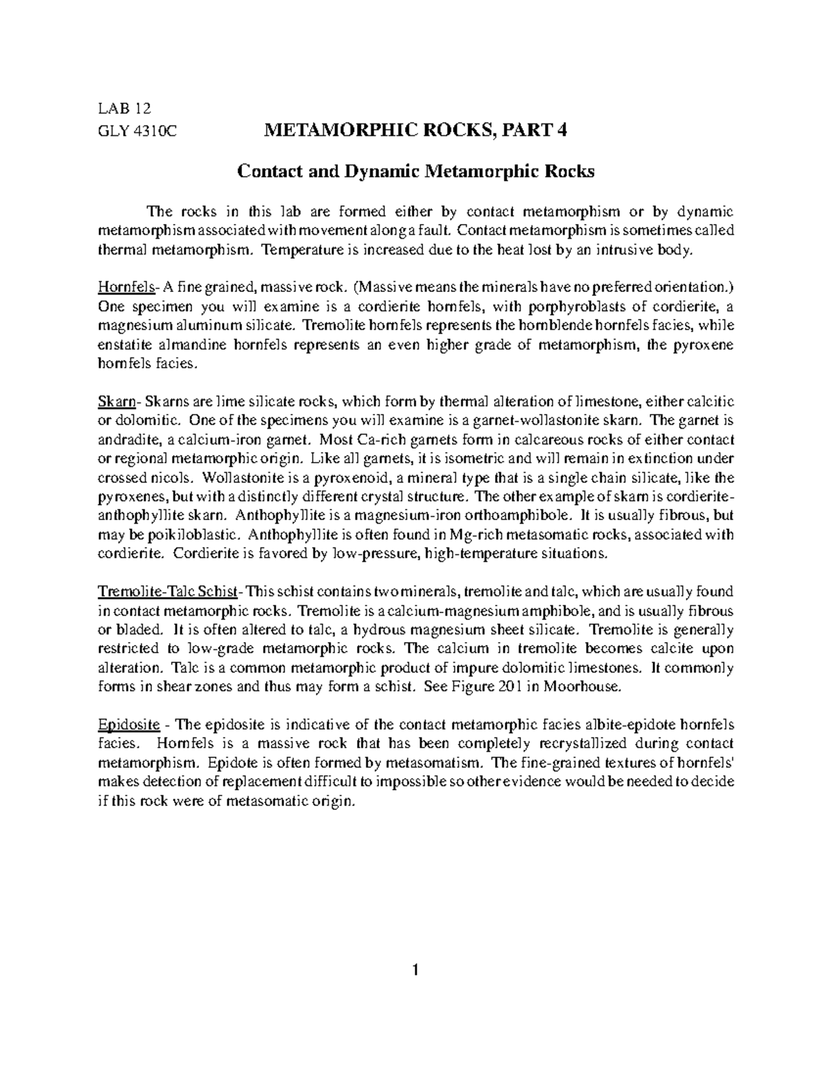 4310LB12 S12 - METAMORPHIC ROCKS, PART 4Contact and Dynamic Metamorphic ...