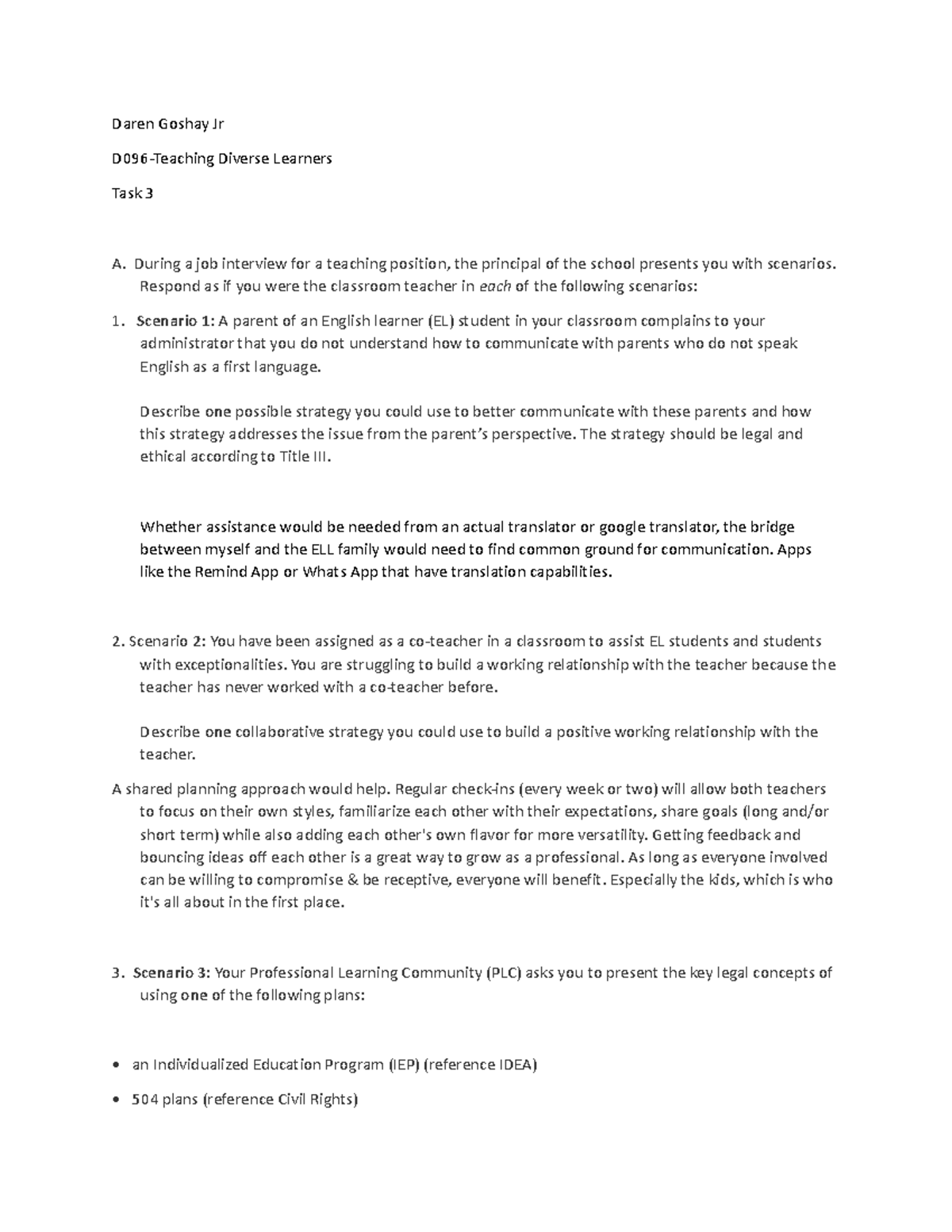 D096-Task 3 - Passed 1st try - Daren Goshay Jr D096-Teaching Diverse ...