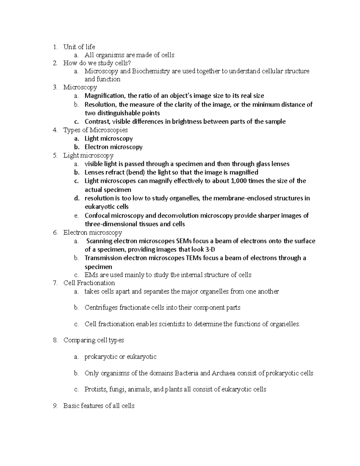 Biology 101 exam 2 study guide F21-2- Dr. Baker - Unit of life a. All organisms are made of ...