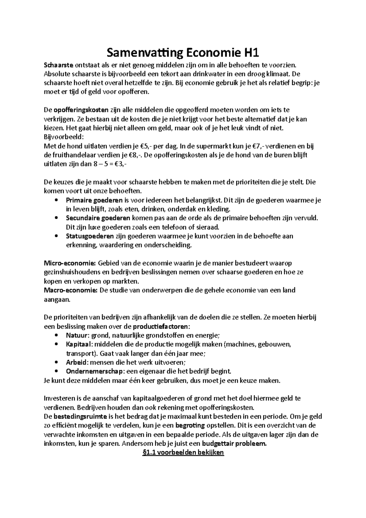 Samenvatting schaarste en ruil - Samenvatting Economie H1 Schaarste ...