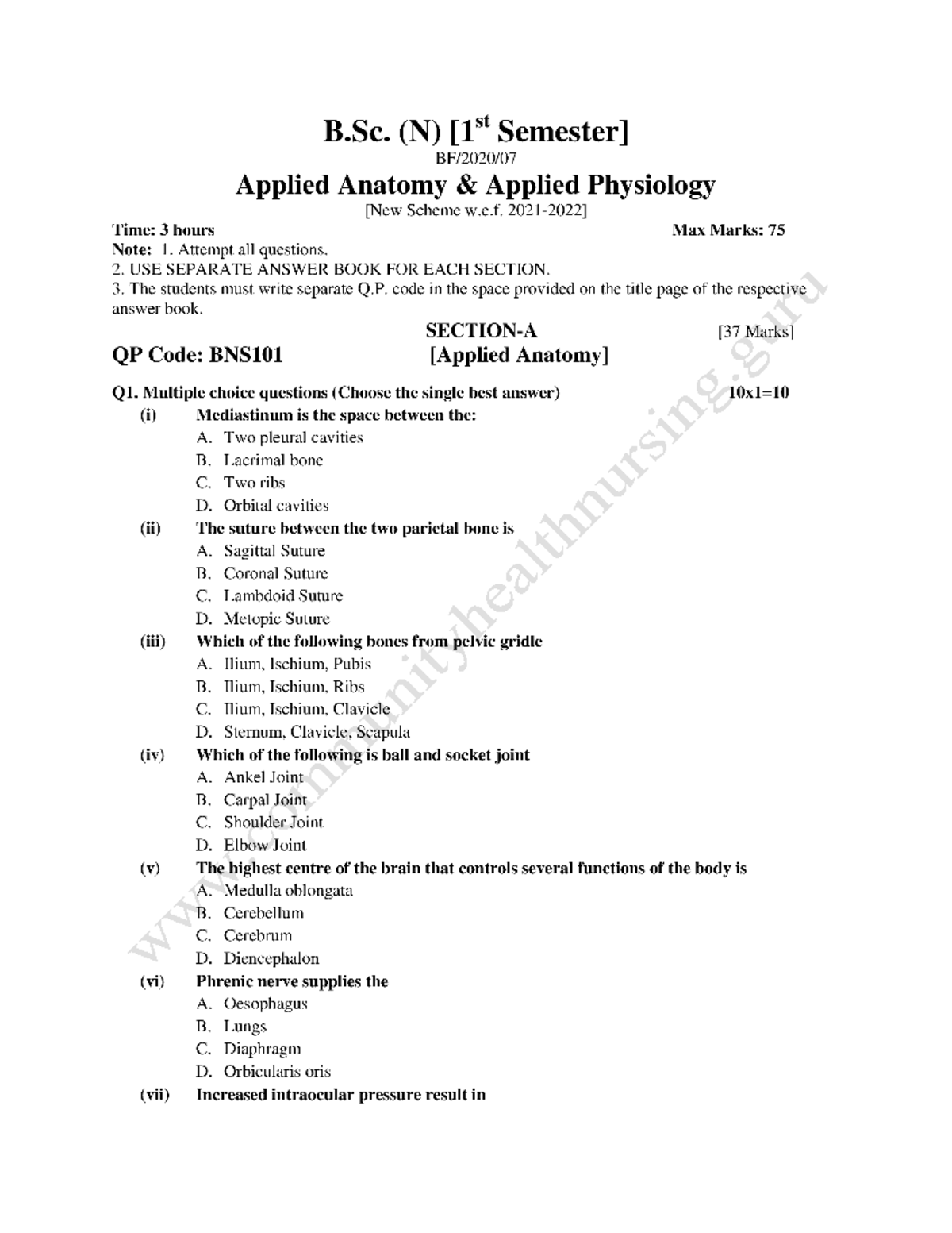 Applied Anatomy - Bsc.nursing - Studocu