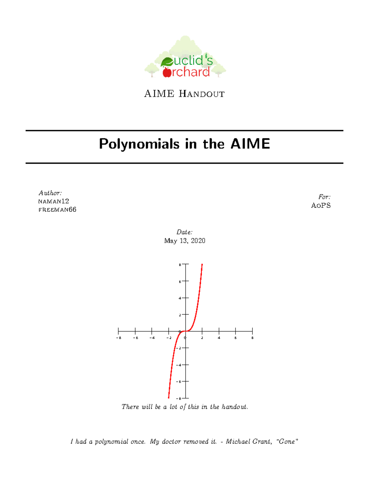 Polynomials in the AIME - AIME Handout Polynomials in the AIME Author ...