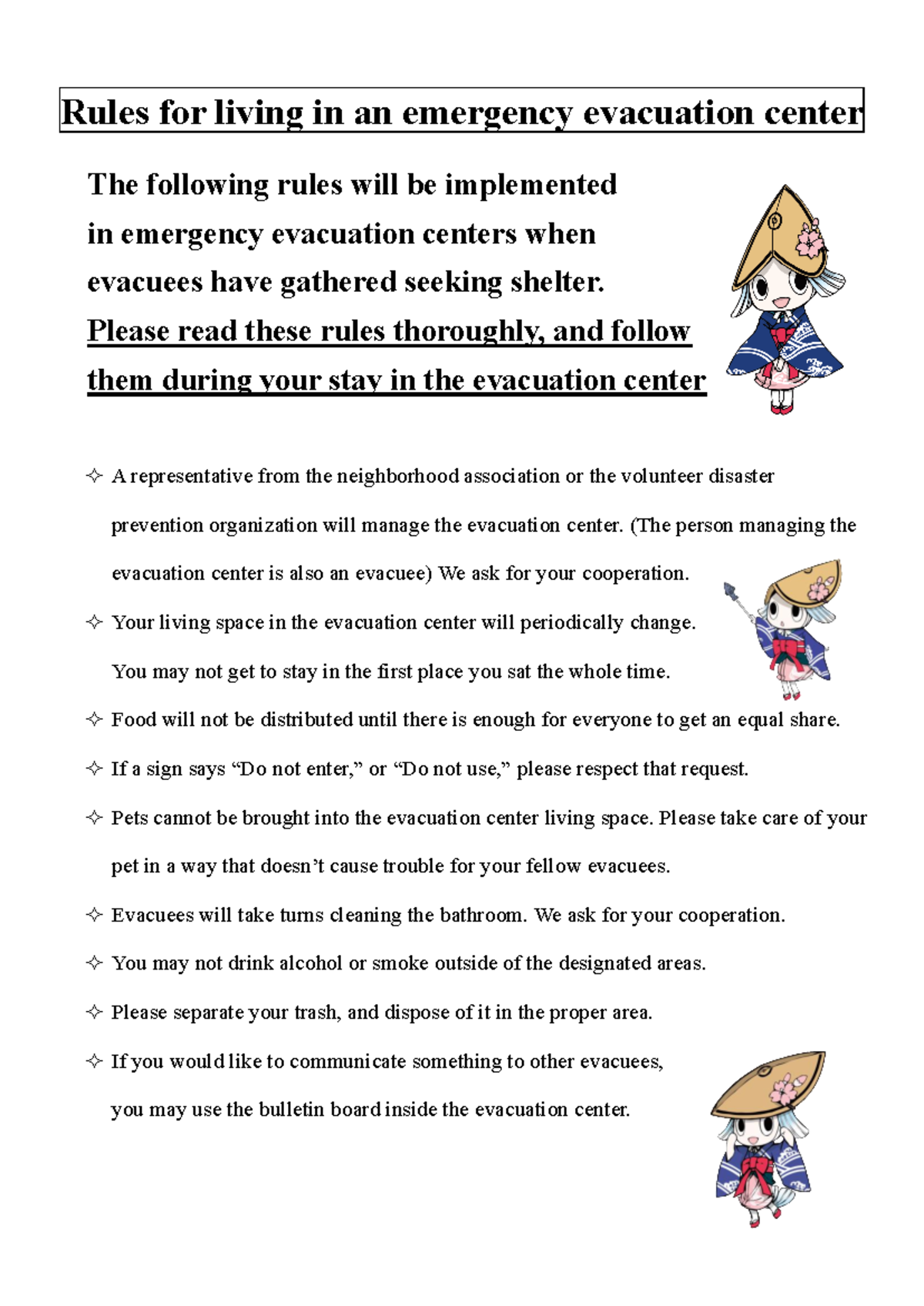 Rules for living in emergency camp - Rules for living in an emergency ...