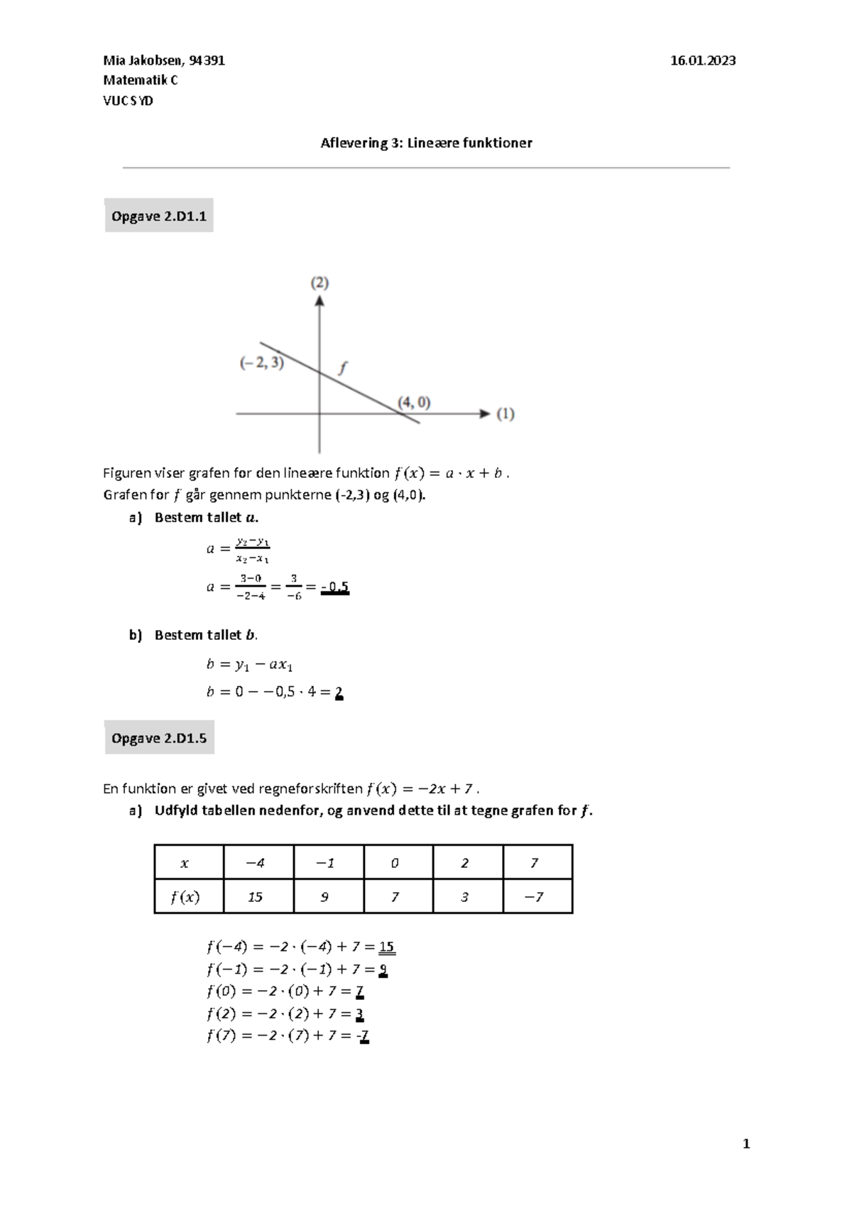 Lineære funktioner - Matematik C VUC SYD Aflevering 3: Lineære ...
