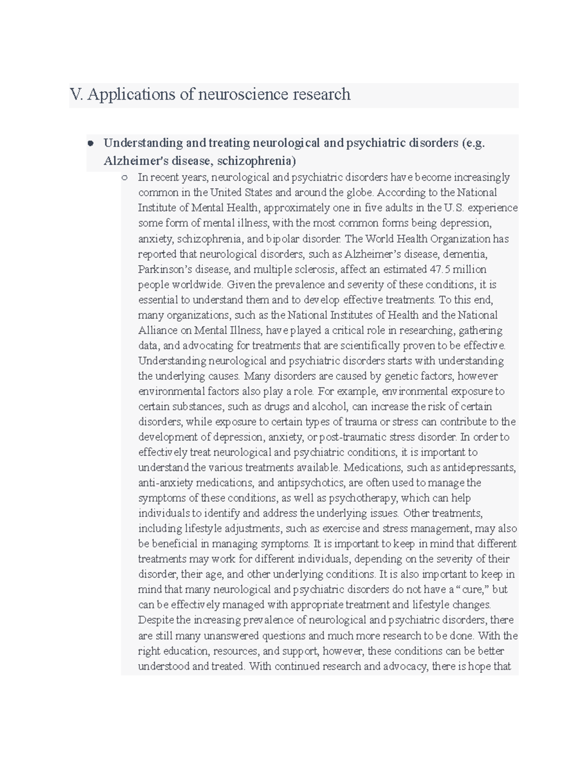 Applications and Ethics of neuroscience research - V. Applications of ...