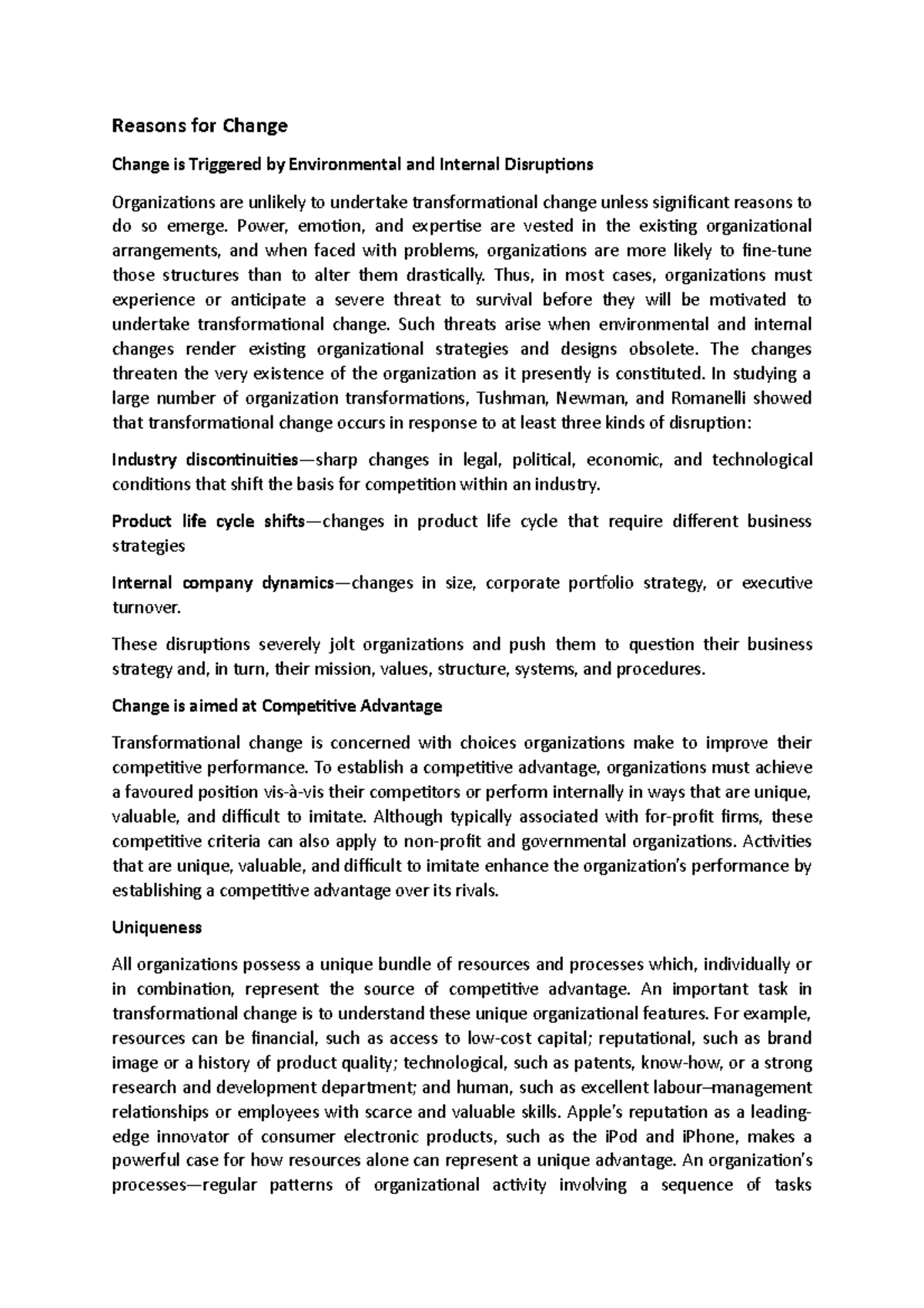 Reasons for Change - Reasons for Change Change is Triggered by ...