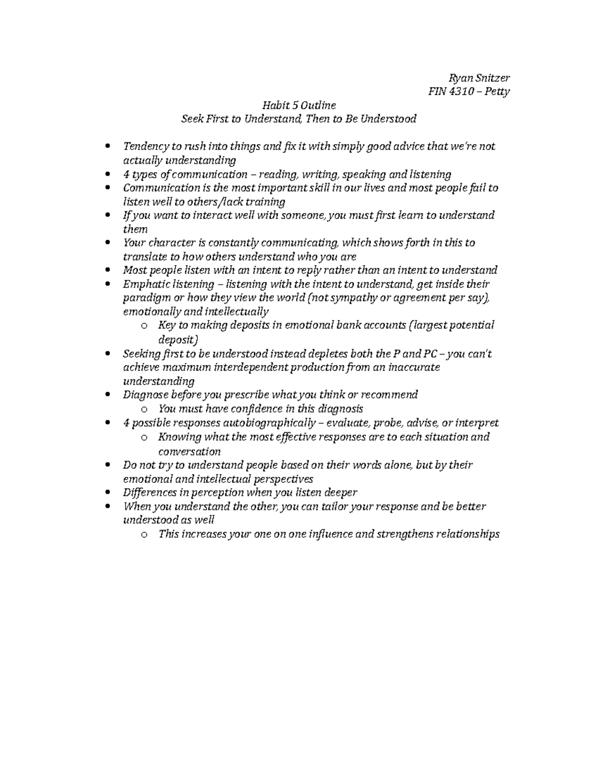 Habit 5 Outline - Ryan Snitzer FIN 4310 – Petty Habit 5 Outline Seek ...