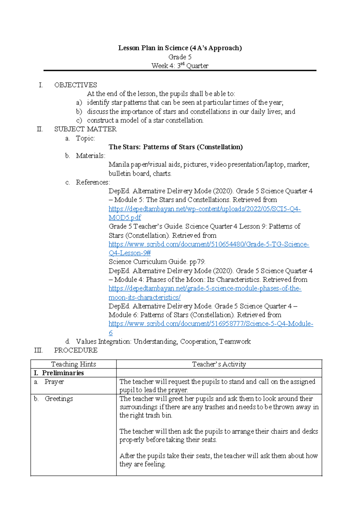 4as-lesson-plan - 4A's lesson plan - Lesson Plan in Science (4 A’s ...