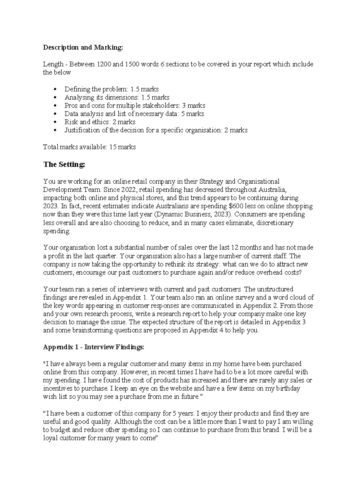 Stat report outline word - Description and Marking: Length - Between ...