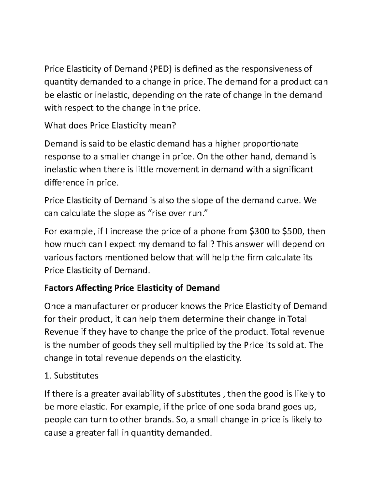001 price elasticity of Demand notes - Price Elasticity of Demand (PED ...