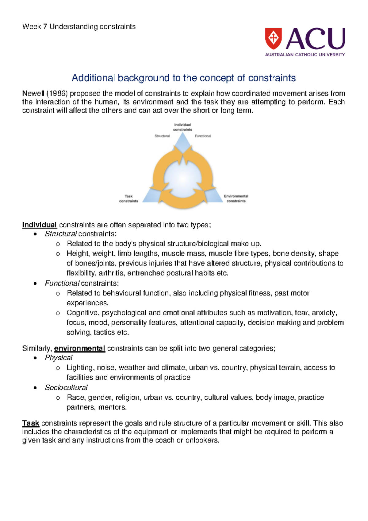 EXSC187 - Week 7 tutorial - Week 7 Understanding constraints Additional ...