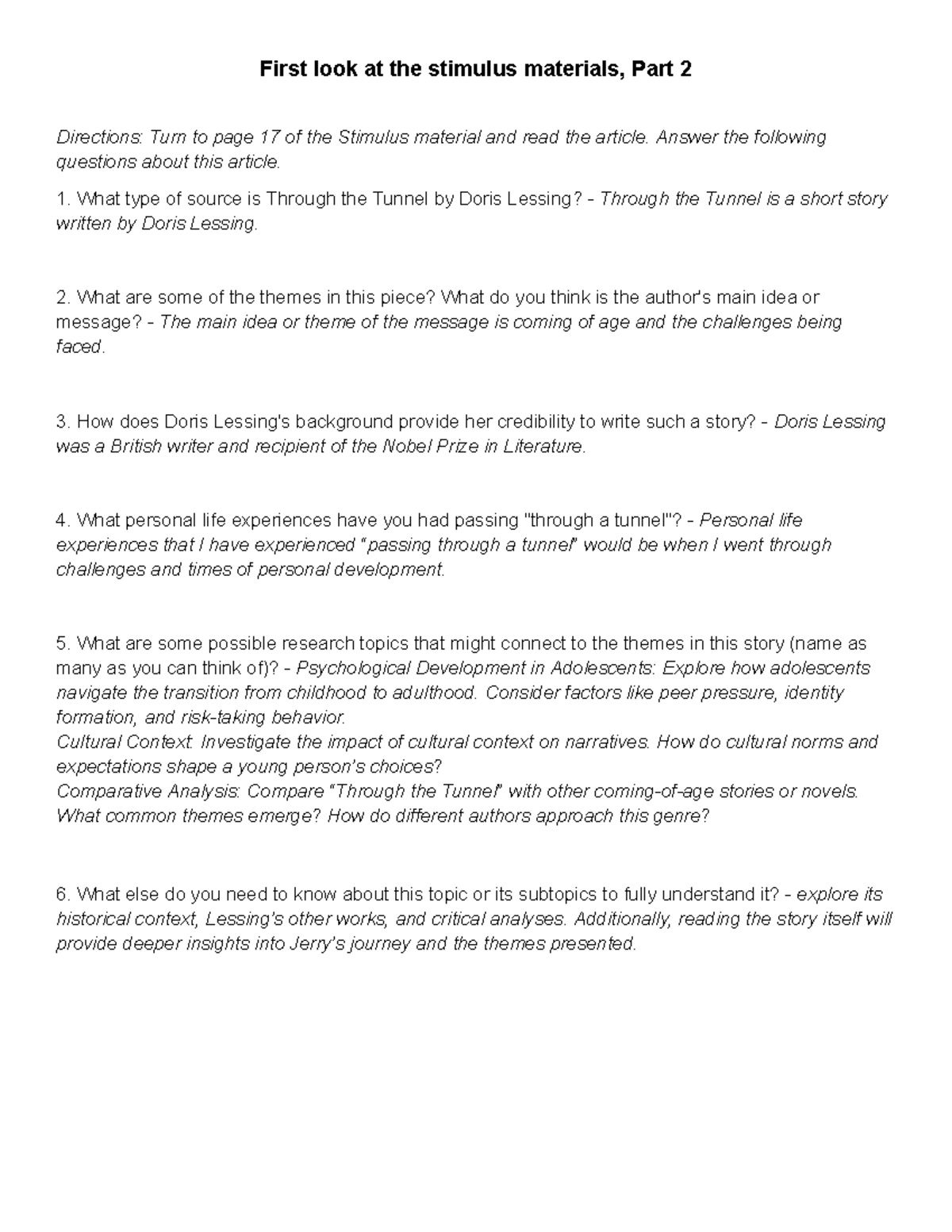 Copy of First look at the stimulus materials PT 2 - First look at the stimulus materials, Part 2 ...