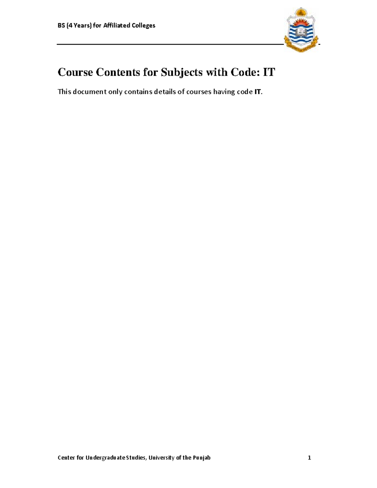 Course Outline Bs-IT - BS (4 Years) for Affiliated Colleges Course ...