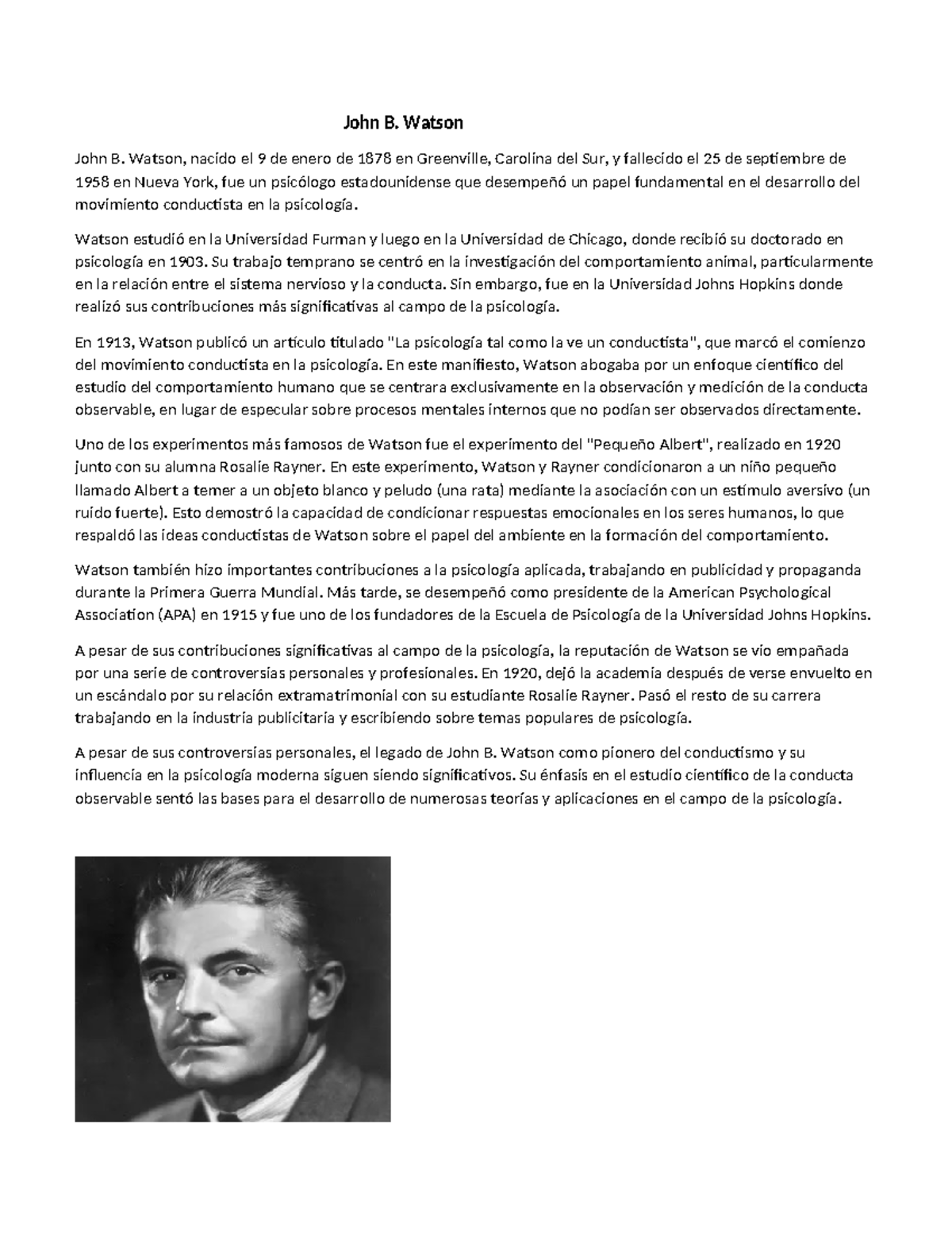 John B - Watson John B. Watson, nacido el 9 de enero de 1878 en ...