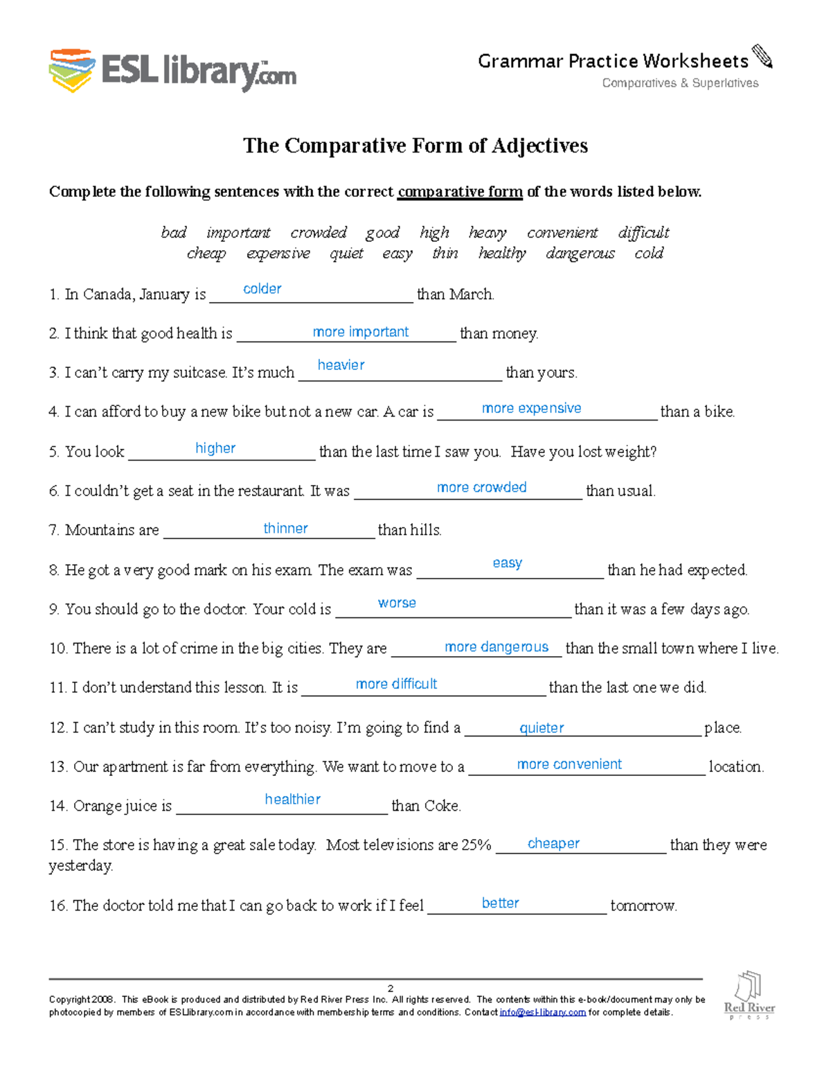 The Comparative Form of Adjectives - The Comparative Form of Adjectives ...