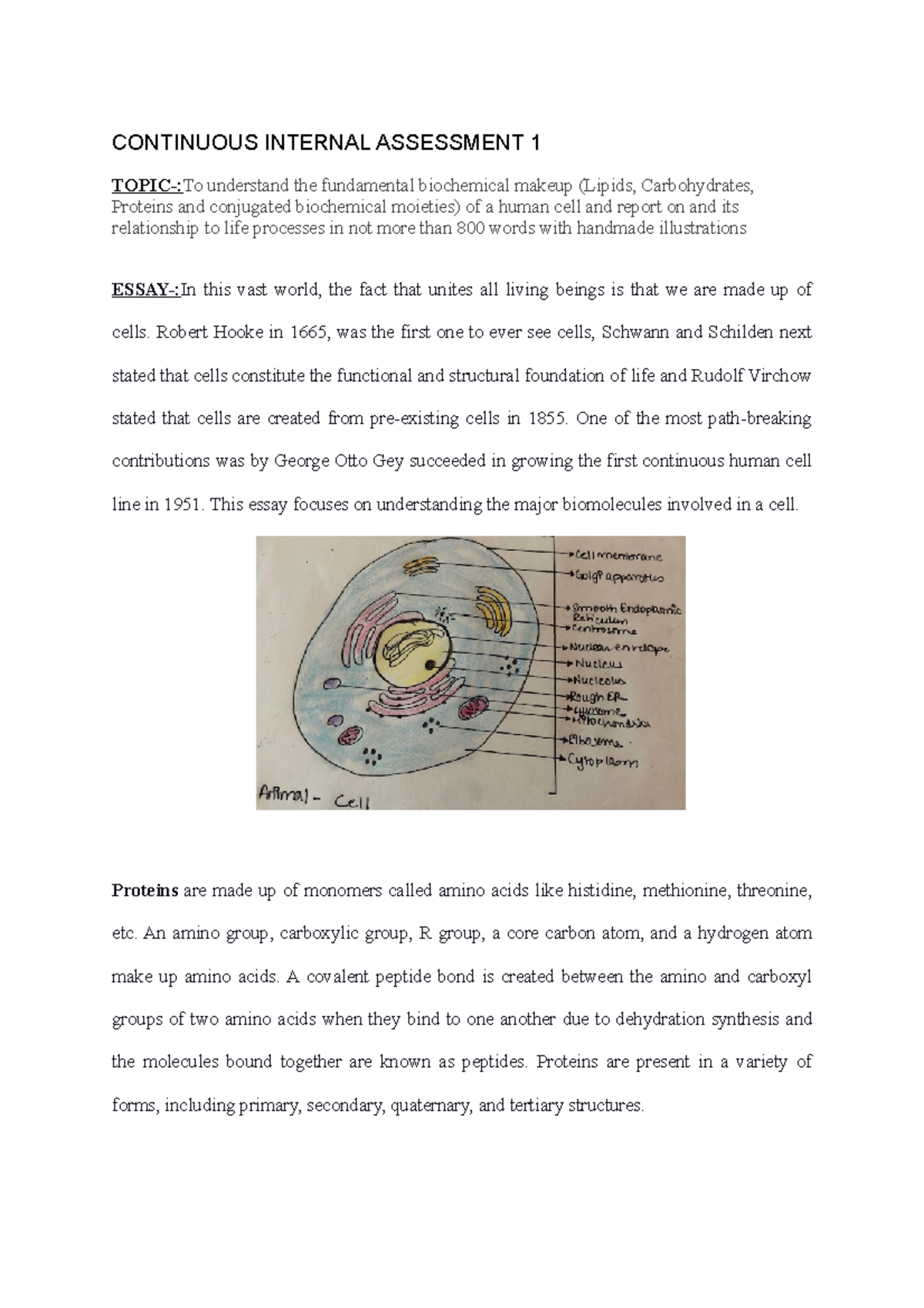 FHAP CIA1 - Biomolecules - CONTINUOUS INTERNAL ASSESSMENT 1 TOPIC-:To ...