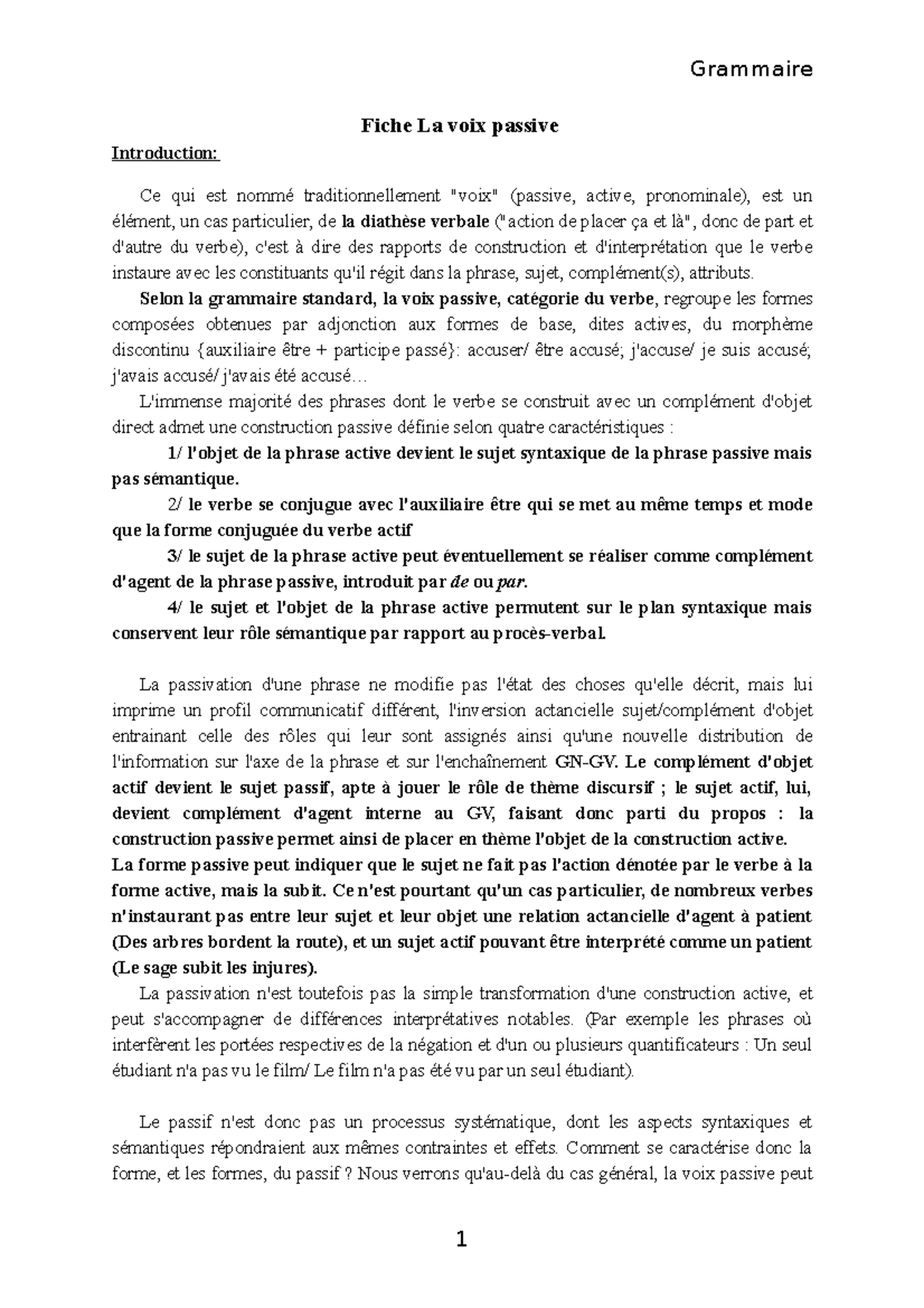 Fiche Grammaire La voix passive - Fiche La voix passive Introduction ...