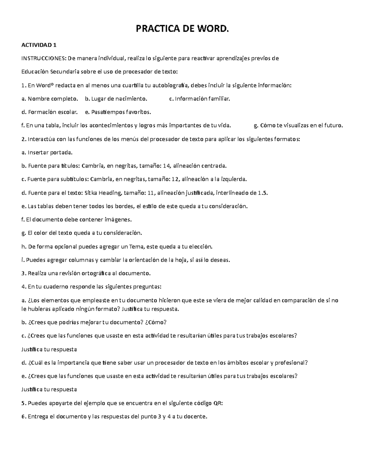 Practica DE WORD - tarea - PRACTICA DE WORD. ACTIVIDAD 1 INSTRUCCIONES ...