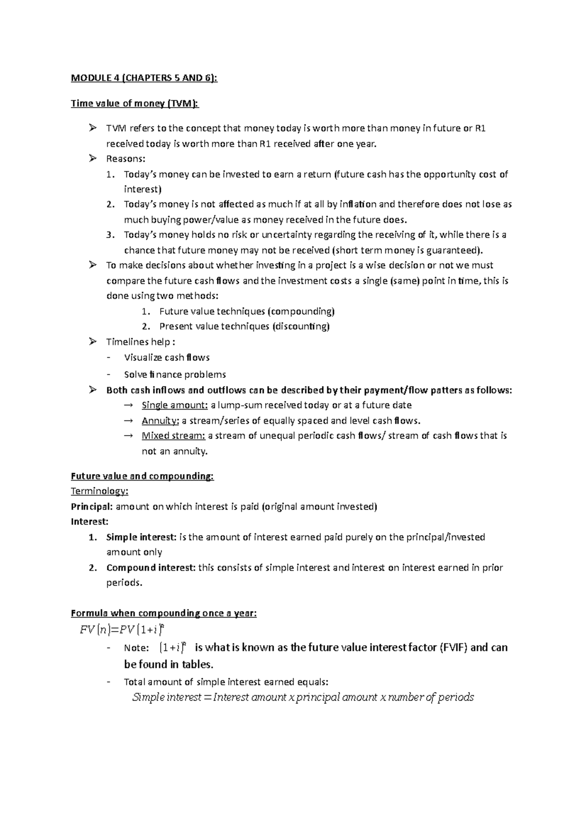Module 4 - Lecture notes 4 - MODULE 4 (CHAPTERS 5 AND 6): Time value of ...