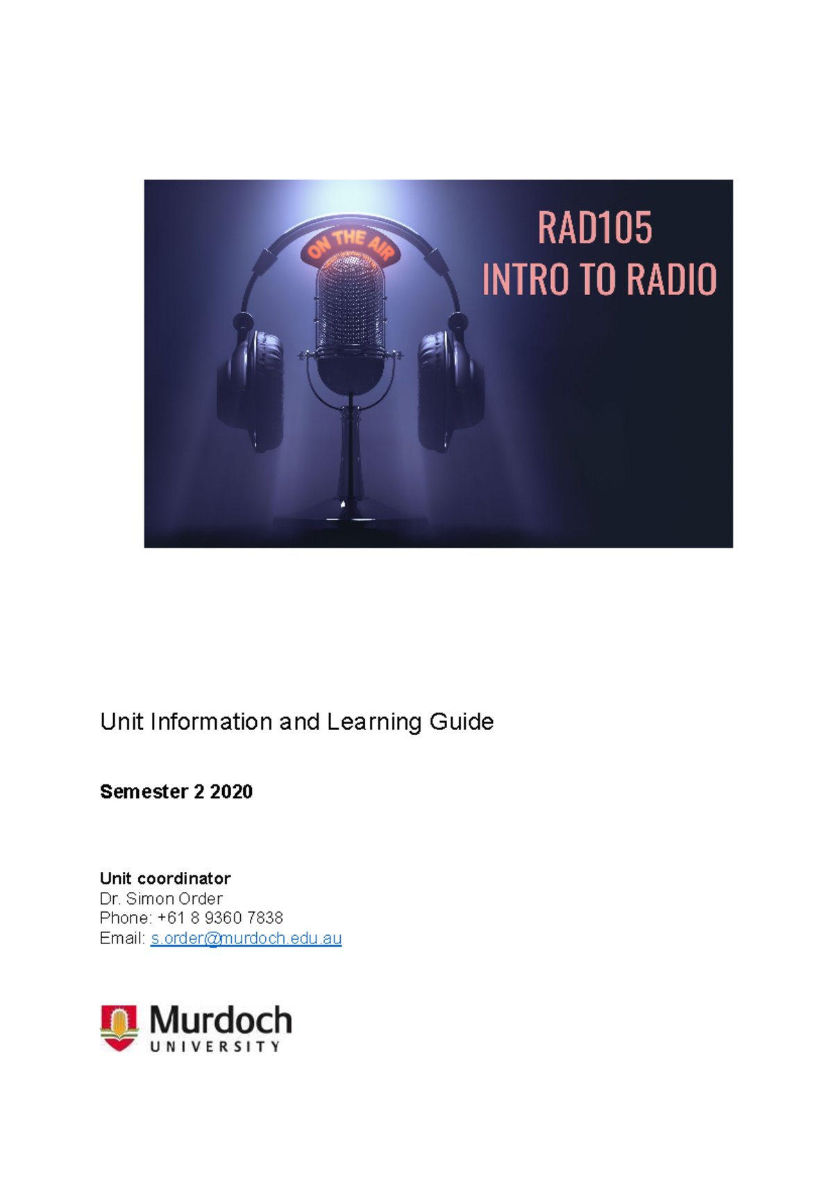 RAD105 Introduction into Radio Study Guide S2 2020 V2 - Unit ...