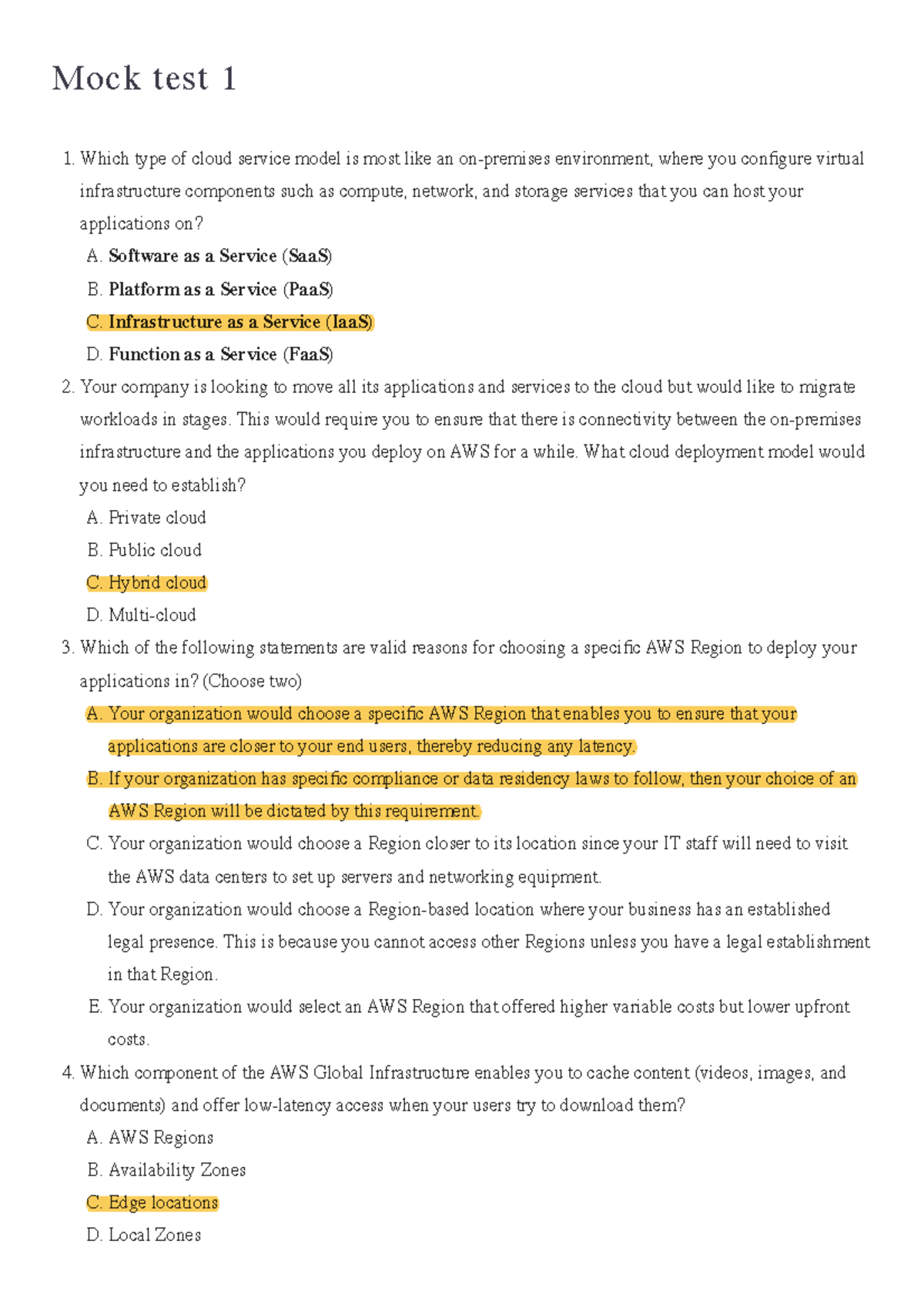Mock Tests Aws Certified Cloud Practitioner Exam Guide Mock Test 1