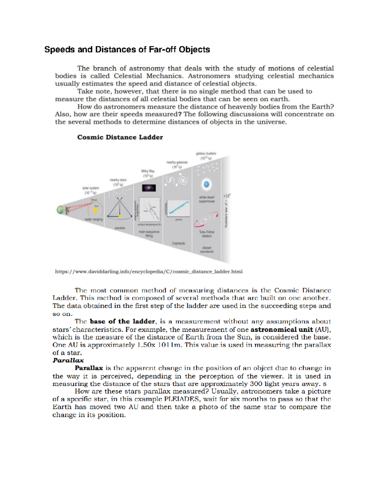 Lecture 10 Speeds and Distances of Far off Objects - Physical Science ...