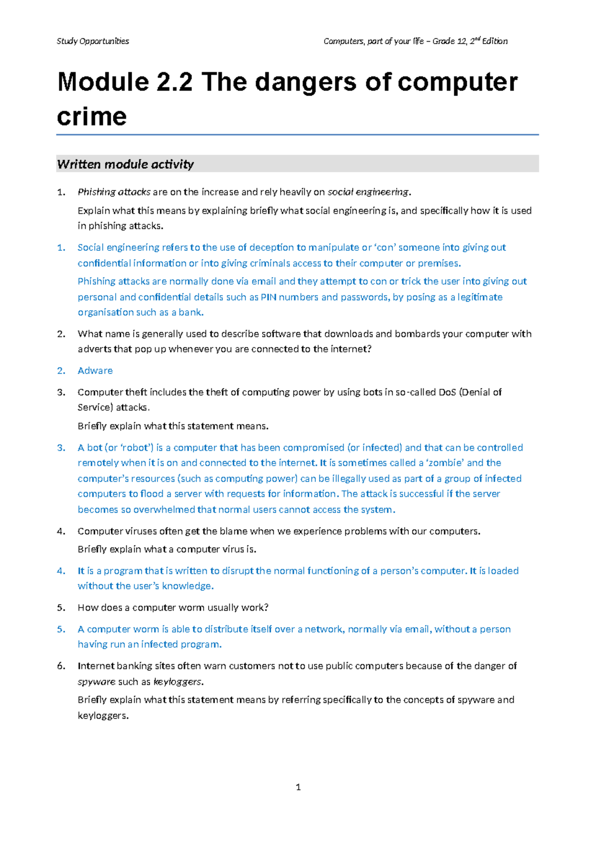 2 2 Dangers Computer Crime Answers - Module 2 The dangers of computer ...