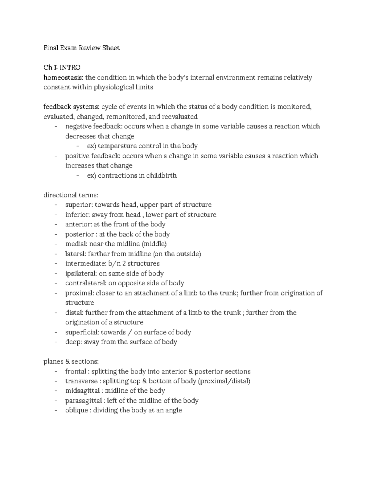 Biol exam review sheet - Comprehensive final exam study chapters 1-14 ...