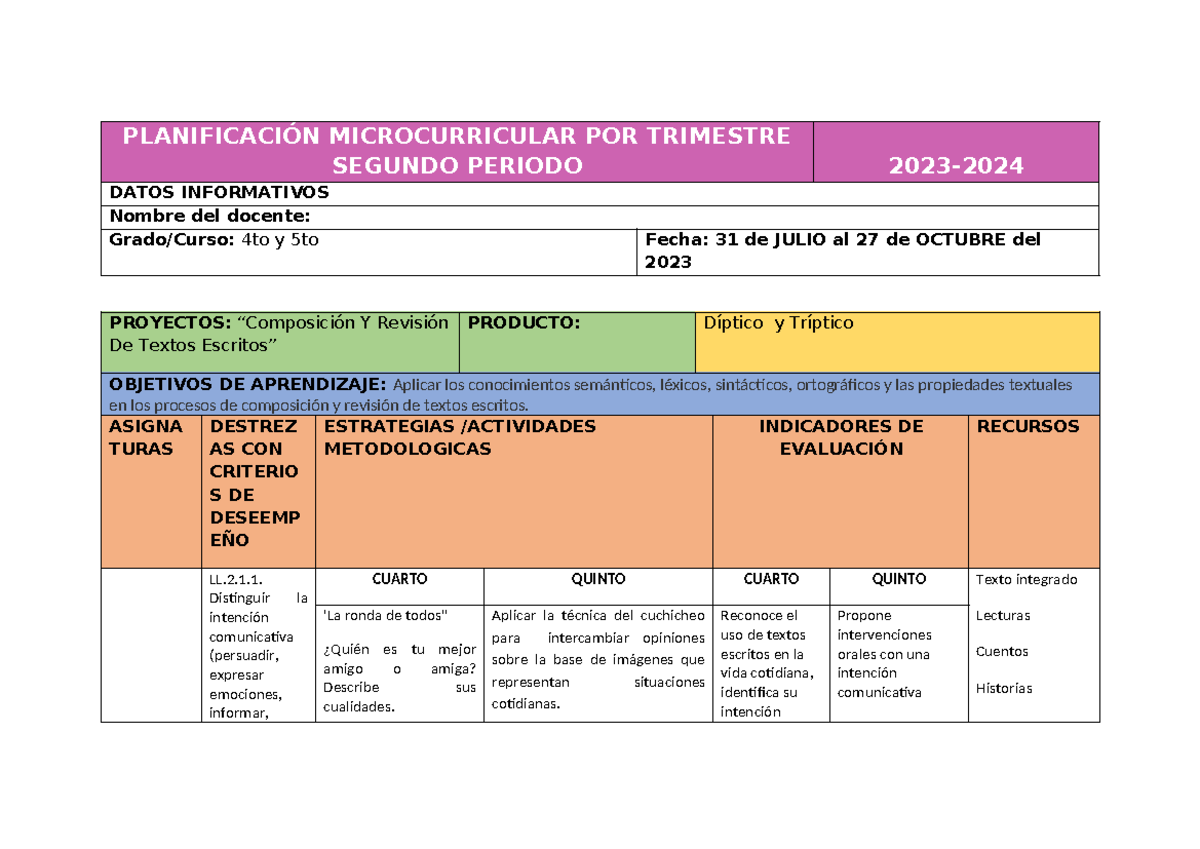 2 Segundo Trimestre Planificación Microcurricular Segundo Periodo 4TO Y 5TO - PLANIFICACIÓN ...