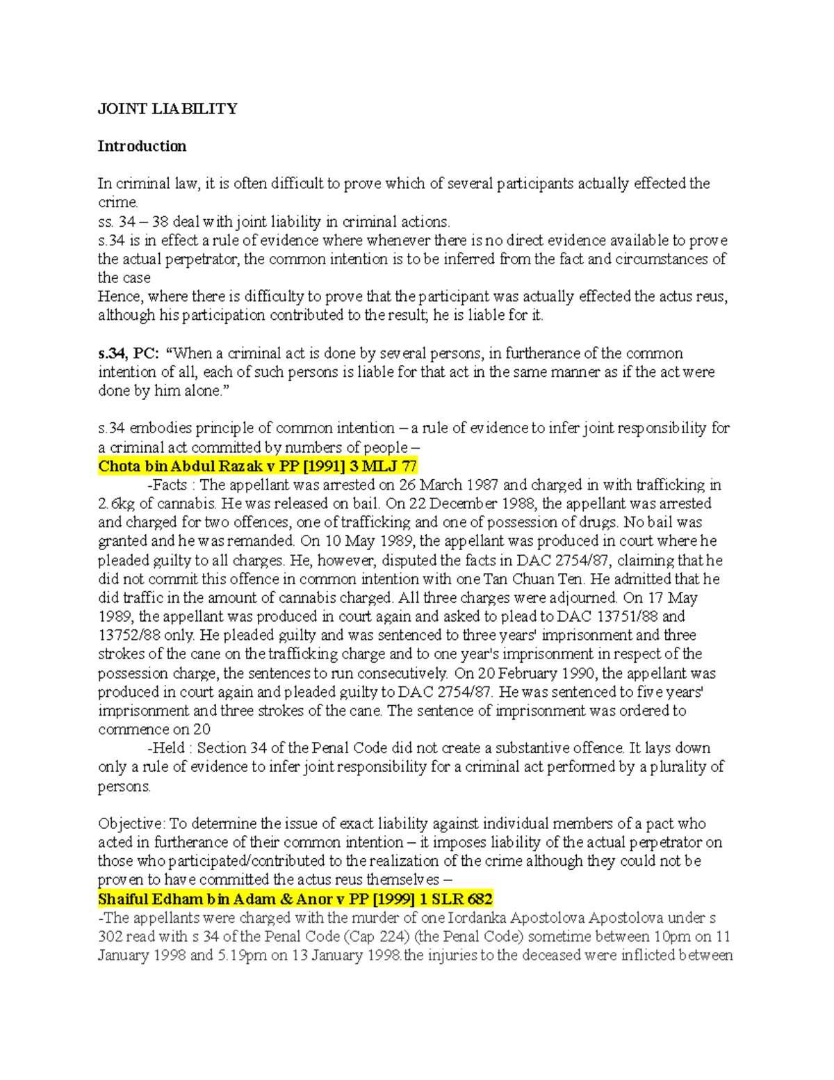 Joint Liability - Lecture notes 1 - JOINT LIABILITY Introduction In ...