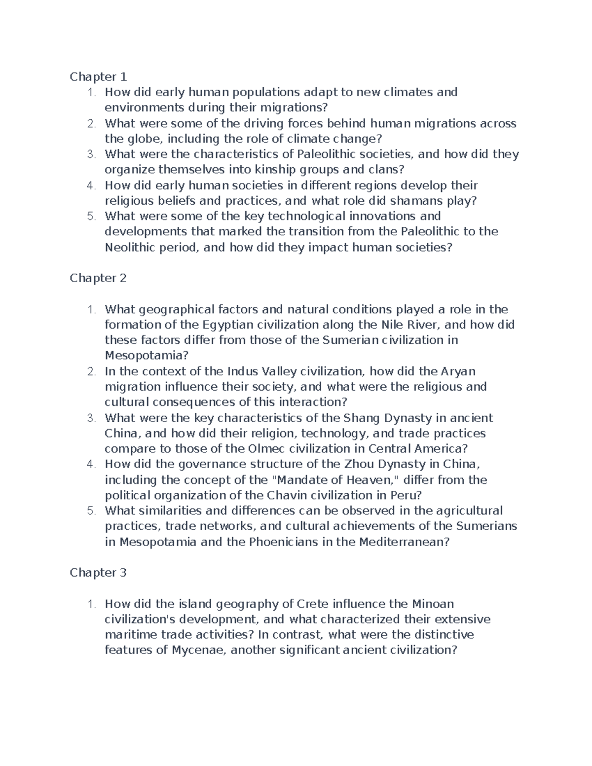 Chapters 1-6 Review Questions - Chapter 1 1. How did early human ...