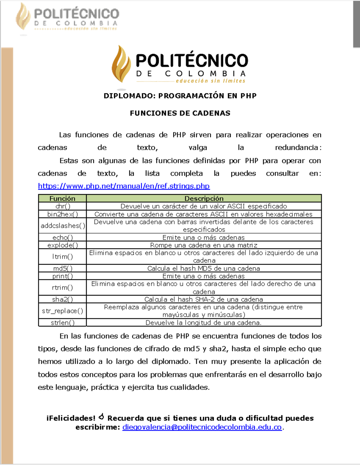 Modulo 1 - Funciones de Cadenas - DIPLOMADO: PROGRAMACI”N EN PHP ...