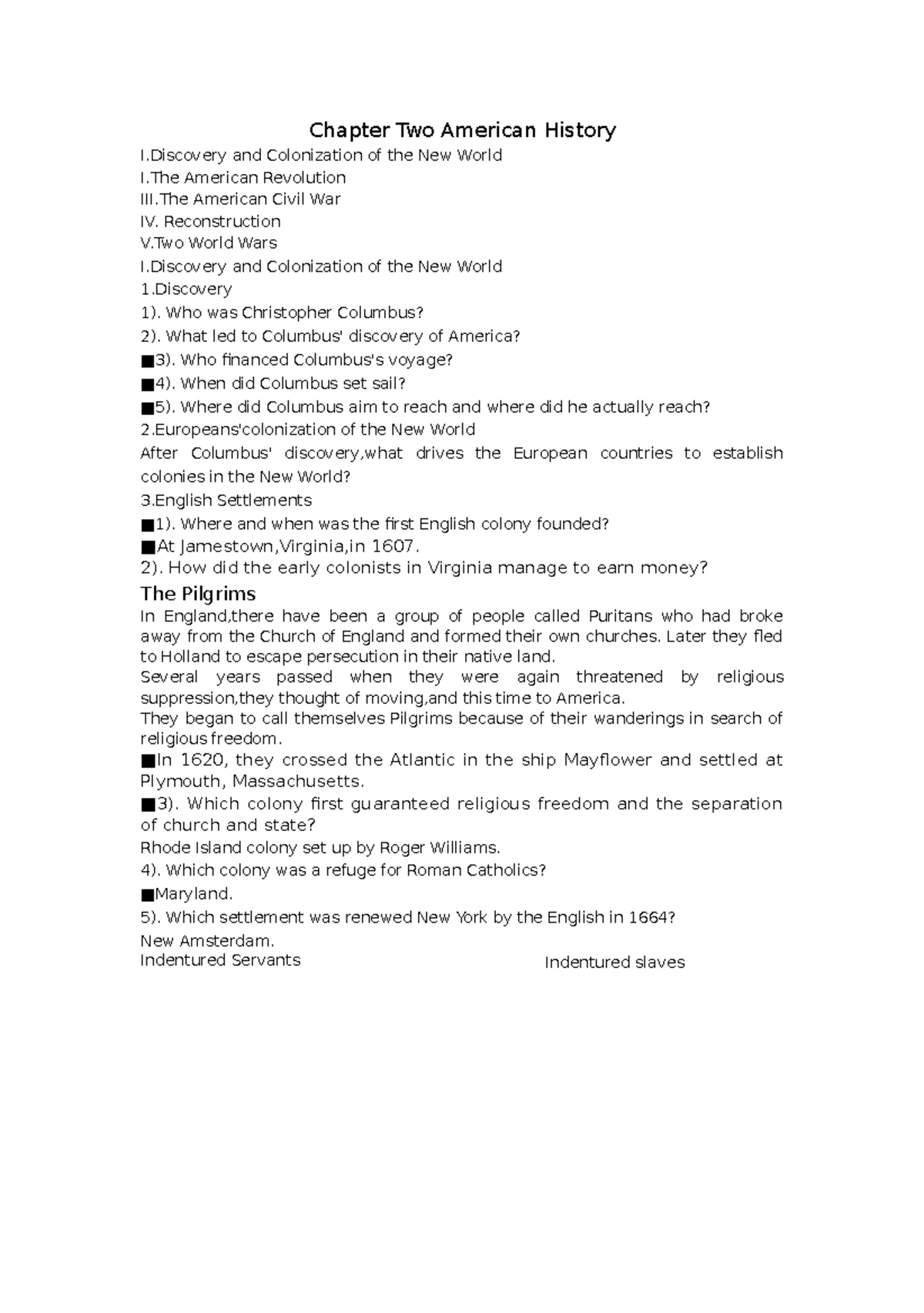 Chapter Two American History - Reconstruction V World Wars I and ...