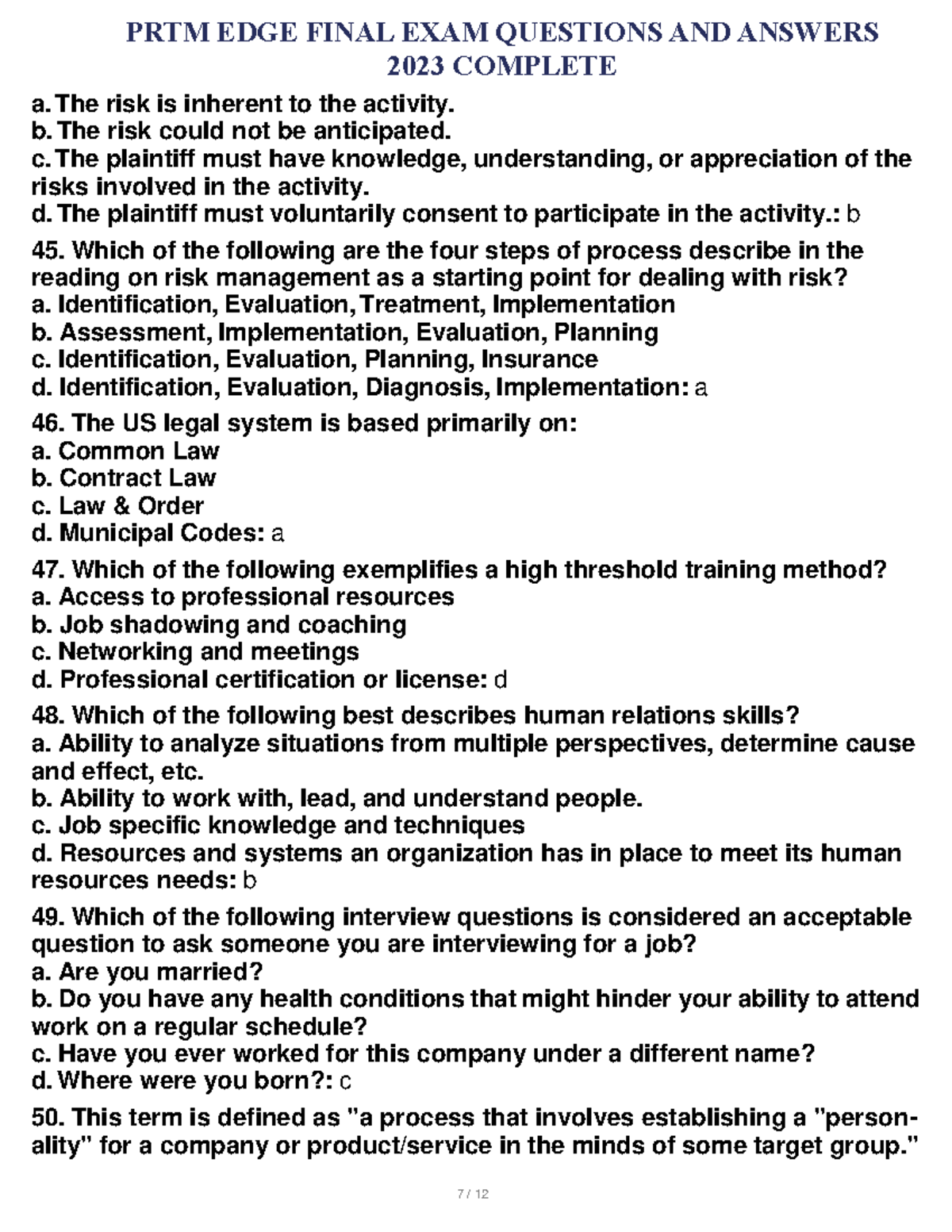 PRTM EDGE Final EXAM Questions AND Answers 2023 Complete-7 - PRTM EDGE ...