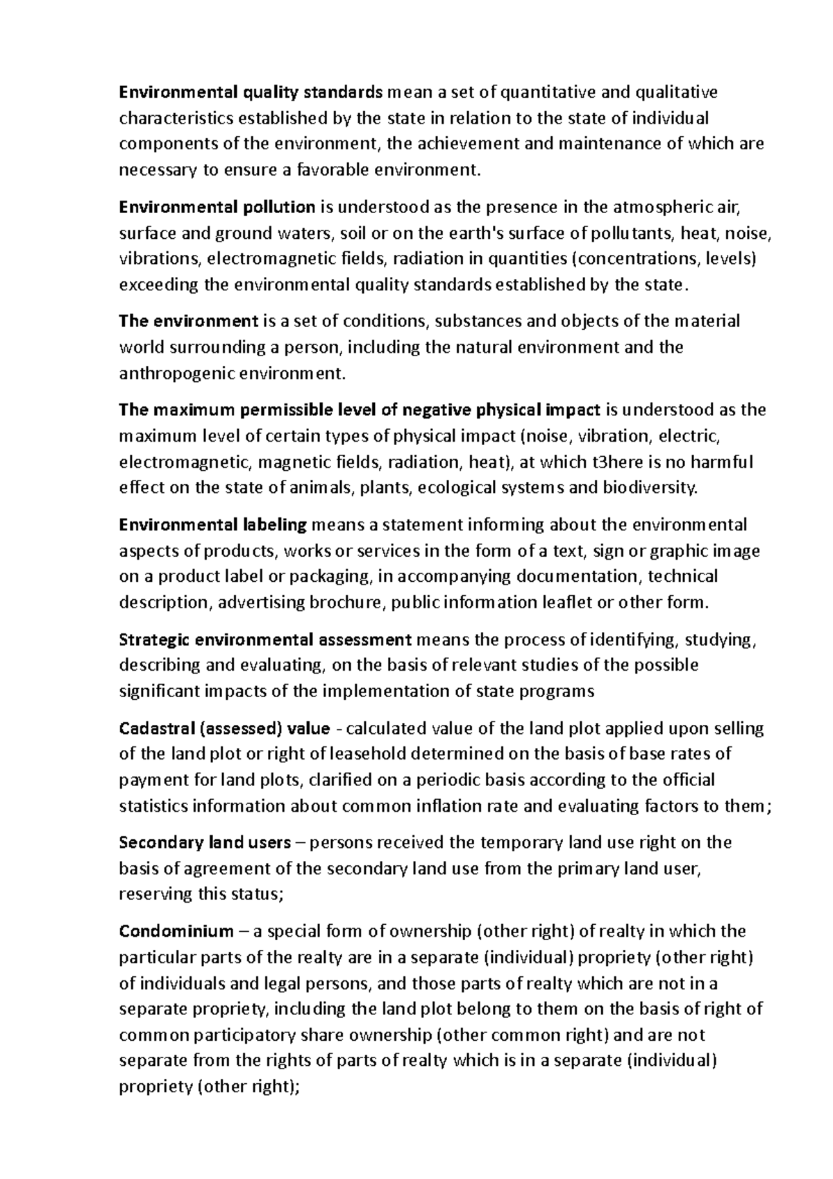 Glossary№2 - Environmental quality standards mean a set of quantitative and qualitative - Studocu