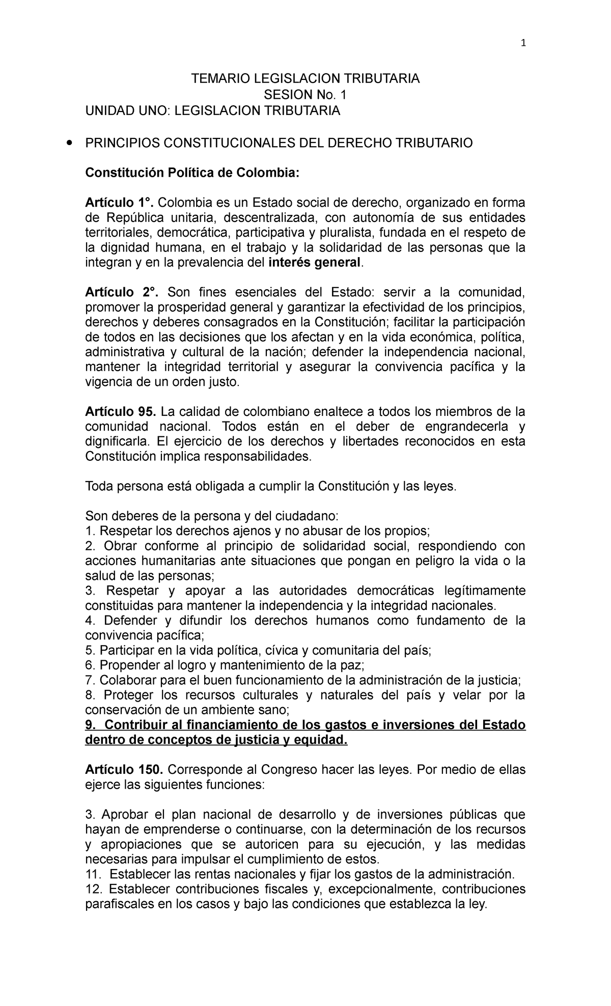 Temario Legislacion Tributaria - TEMARIO LEGISLACION TRIBUTARIA SESION ...