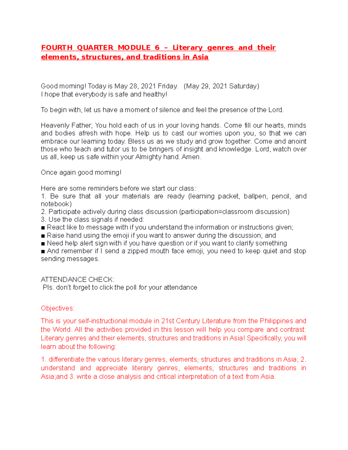 Lesson~1 - module in literature - FOURTH QUARTER MODULE 6 – Literary ...