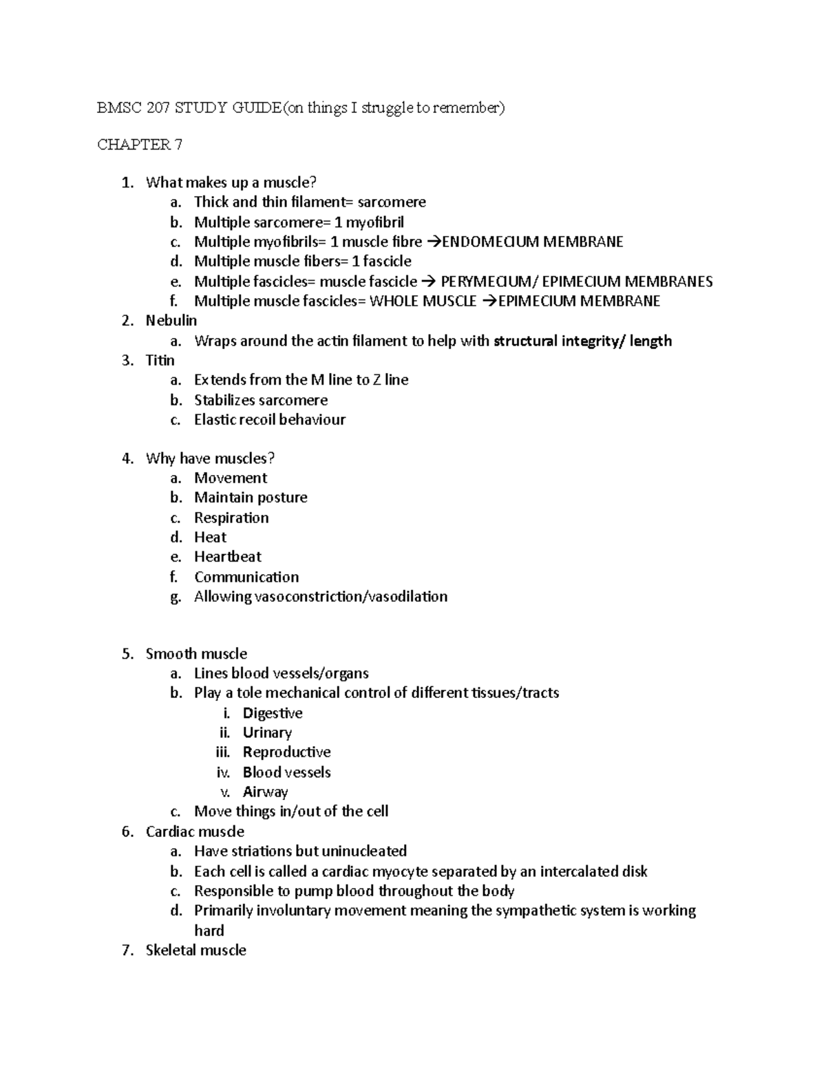 BMSC 207- Study Guide - summary of some content of bmsc 207, hopefully ...