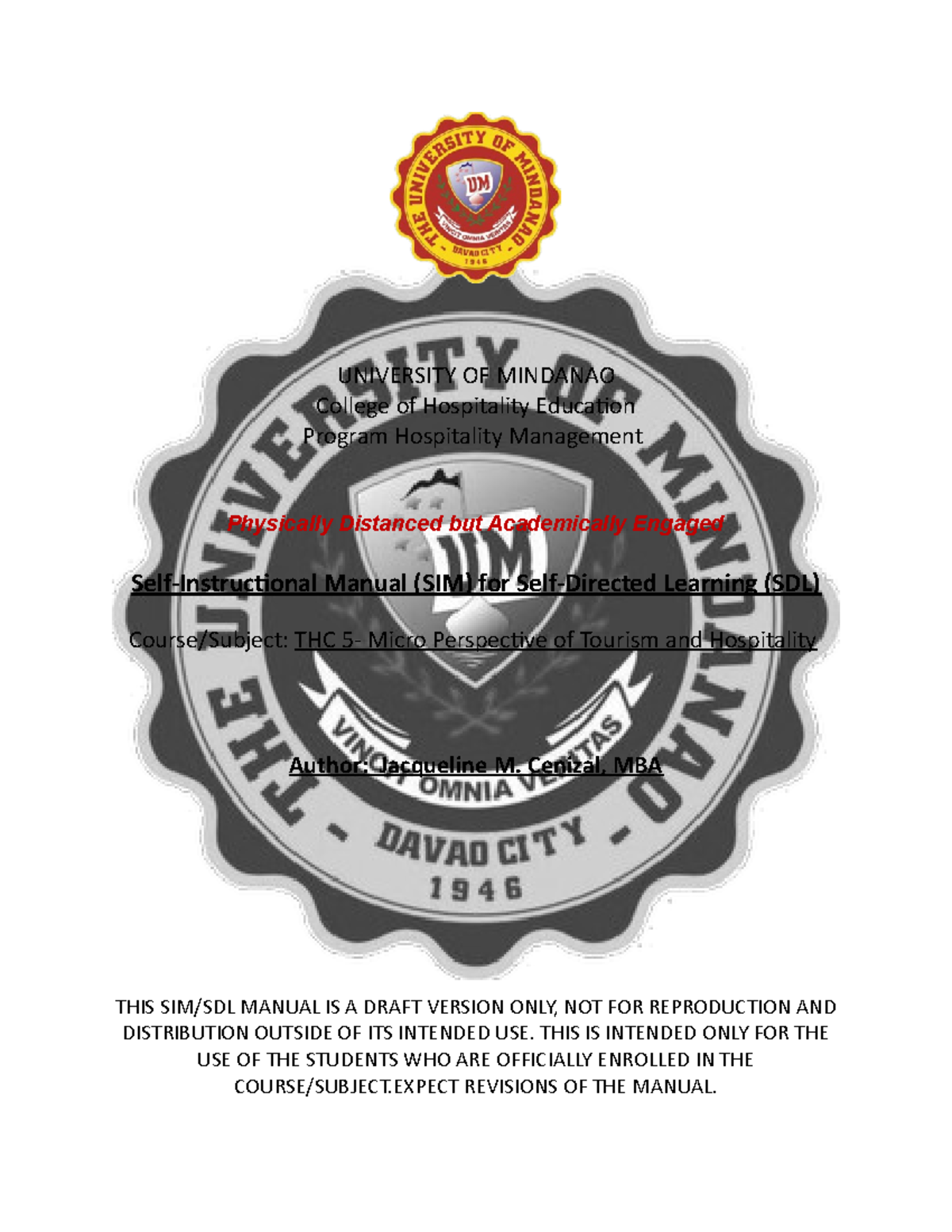 THC 5 Weel 6 7 SIM - Sled instructional manual - UNIVERSITY OF MINDANAO ...