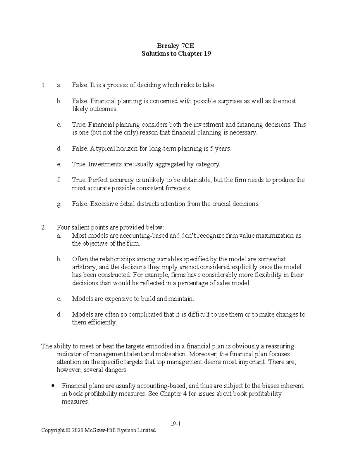 Brealey 7CE Ch19 - Solutions to Chapter 19 - Brealey 7CE Solutions to ...