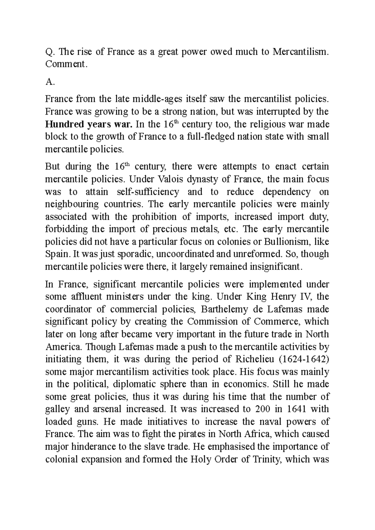 French mercantilism - Unit III . - Q. The rise of France as a great ...