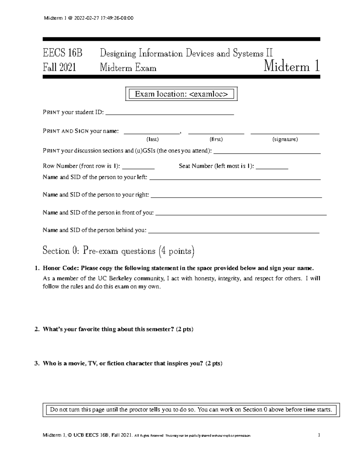 Fall 2021 Midterm 1 Practice Examination - COMPSCI 61B - UCB - Studocu