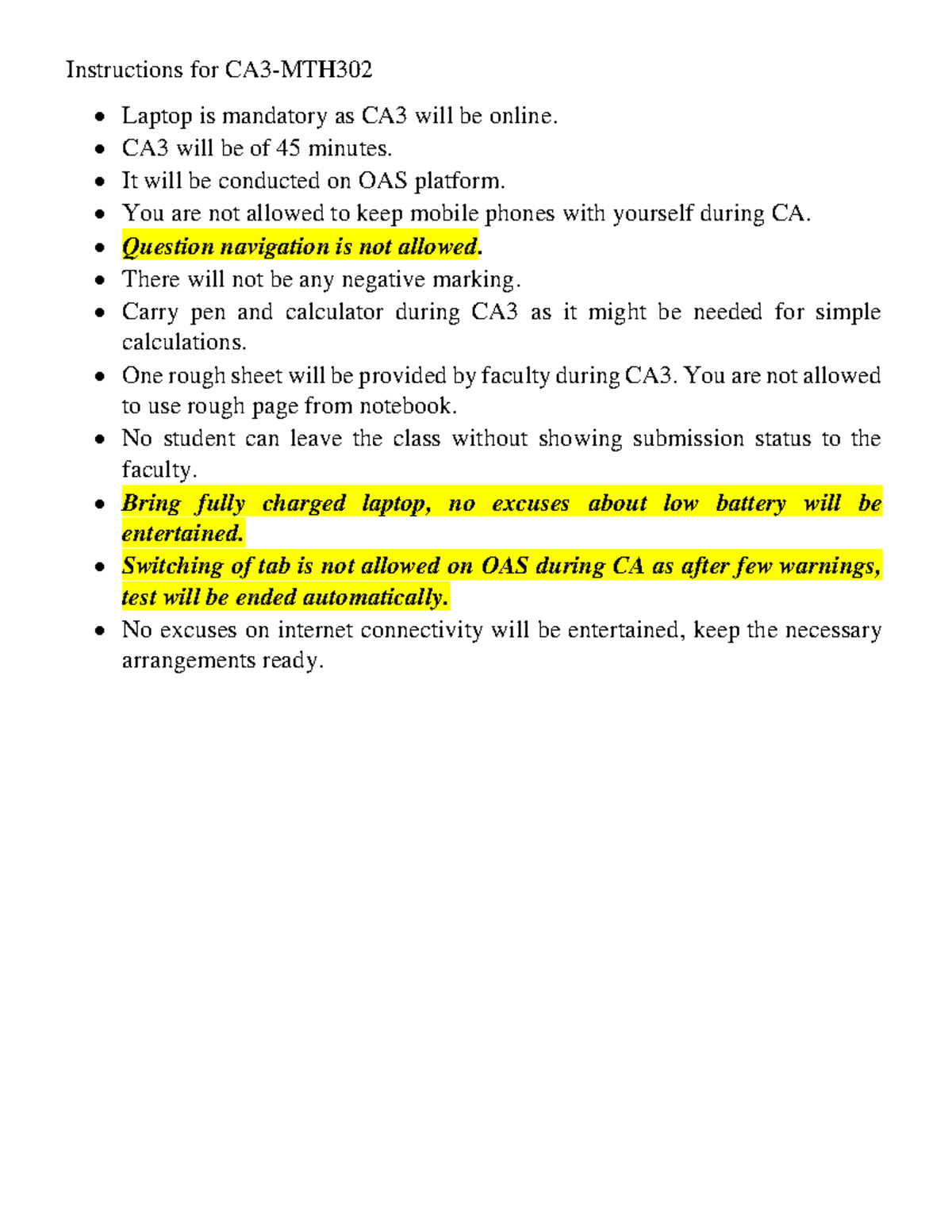 Instructionsfor CA 3 - Instructions for CA3-MTH Laptop is mandatory as ...