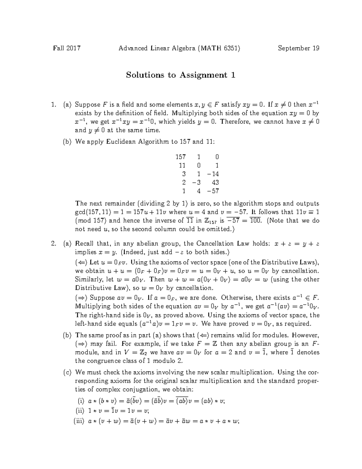 Solutions assignment 1 - due September 12, 2017 - Fall 2017 Advanced ...